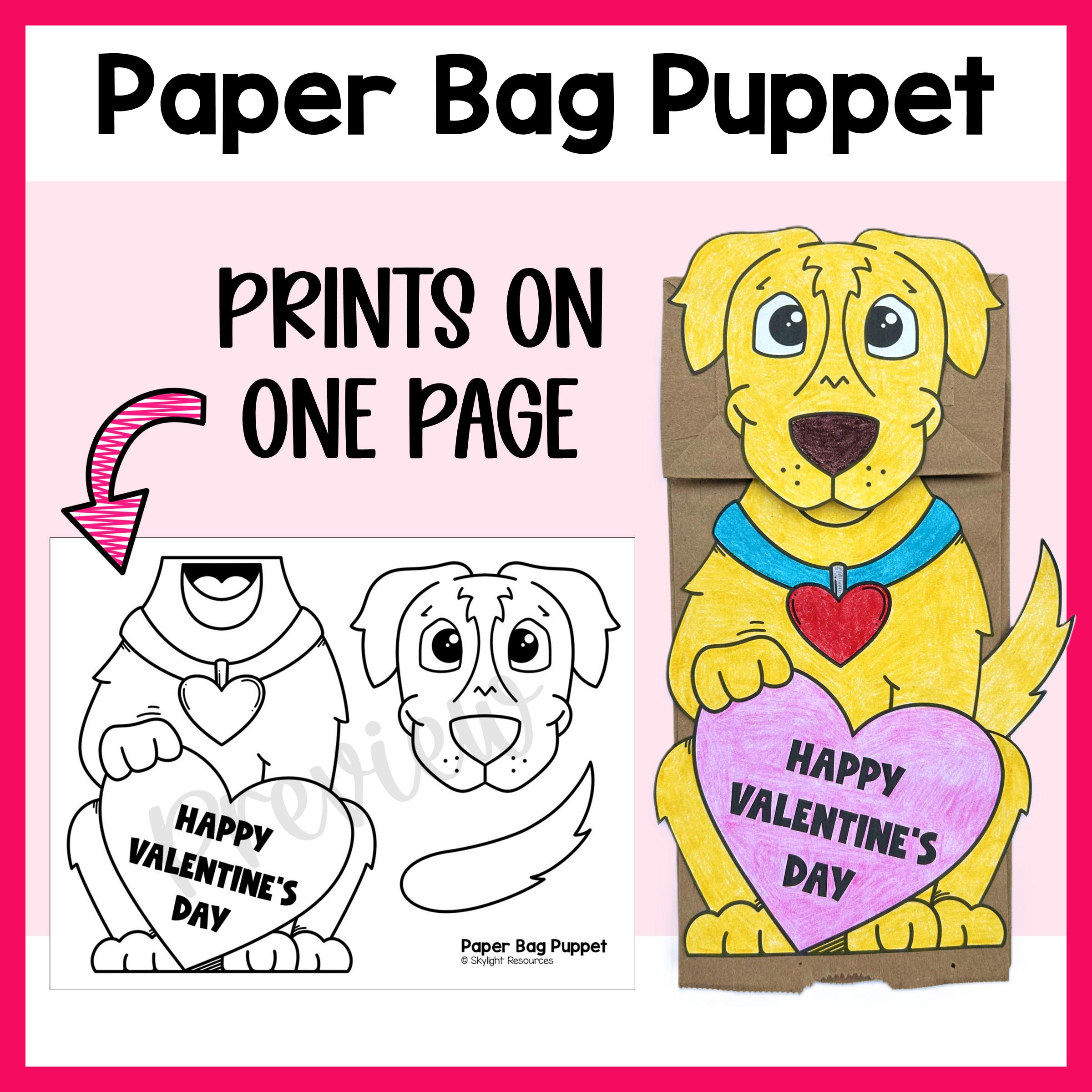 Valentine's Day Paper Bag Puppet, Fun February Craft Activity for Kids ...