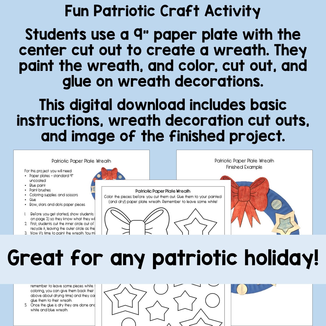 Patriotic Paper Plate Wreath Craft Activity for Presidents' Day ...