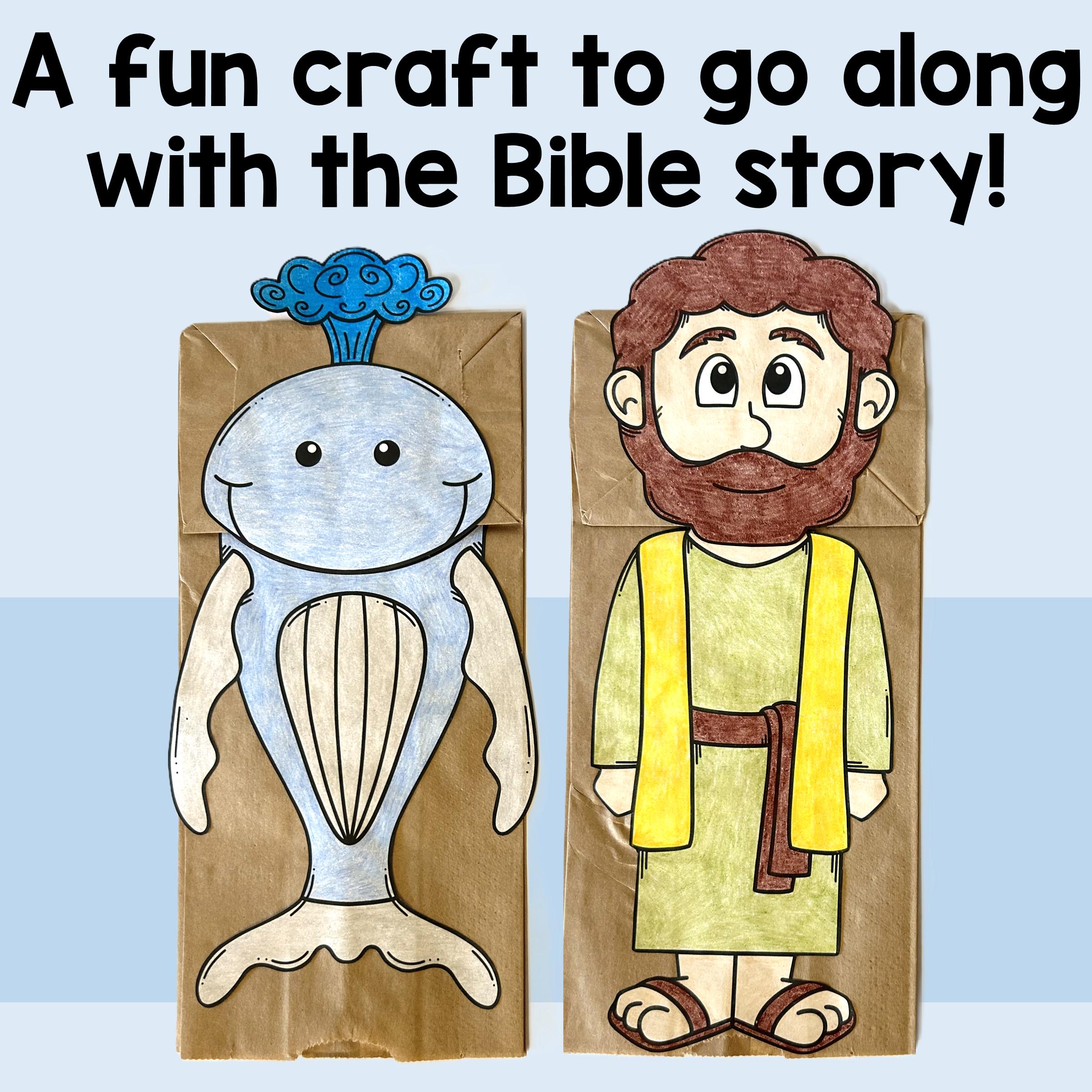 Jonah and the Whale or Big Fish, Paper Bag Puppets Bible Lesson Craft ...