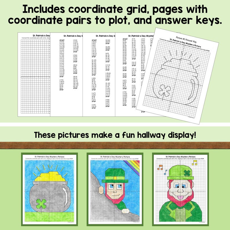 St. Patrick's Day Four Quadrant Coordinate Plane Math Mystery Graphing ...