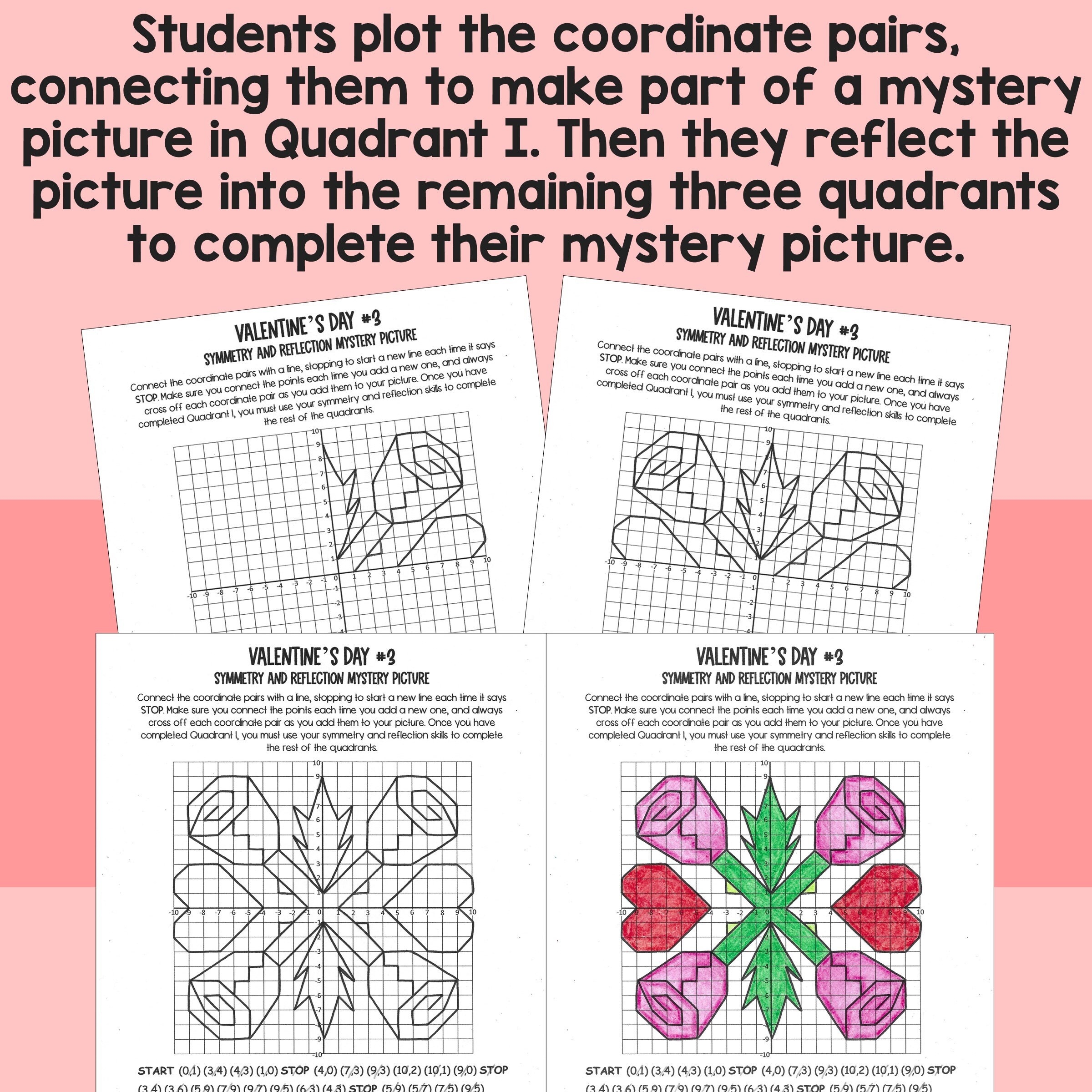 Valentine's Day Symmetry Reflection Coordinate Plane Mystery Math ...