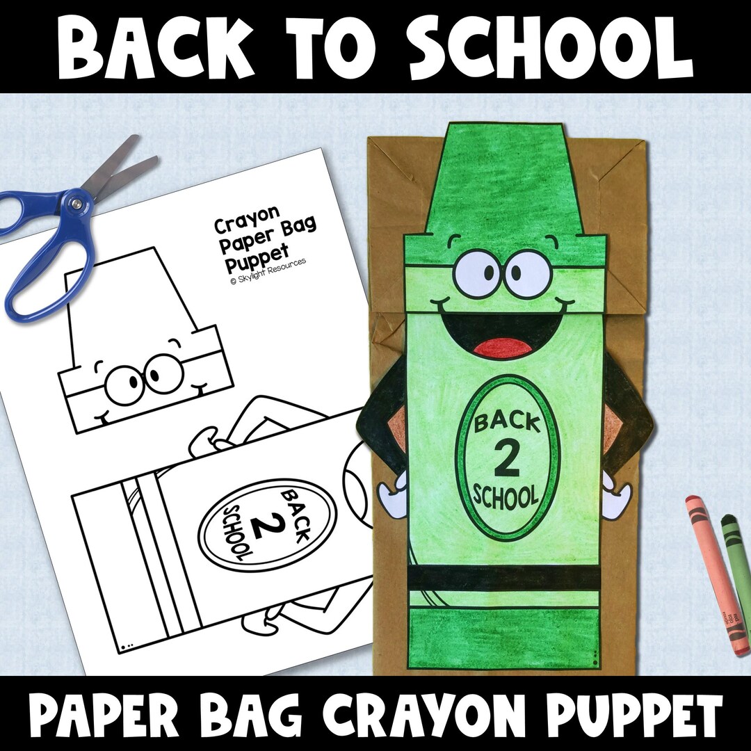 Back to School Paper Bag Puppet | Fun Crayon Kids Craft Activity - Etsy