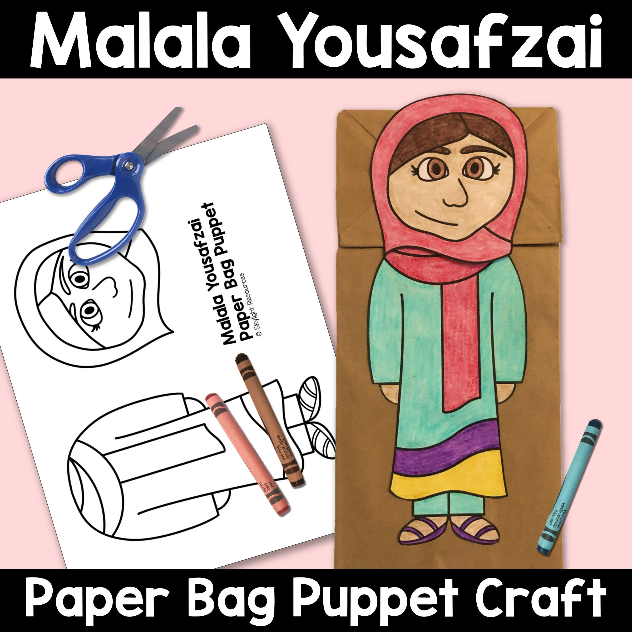 Women's History Month Paper Bag Puppet | Malala Yousafzai Kids Craft ...