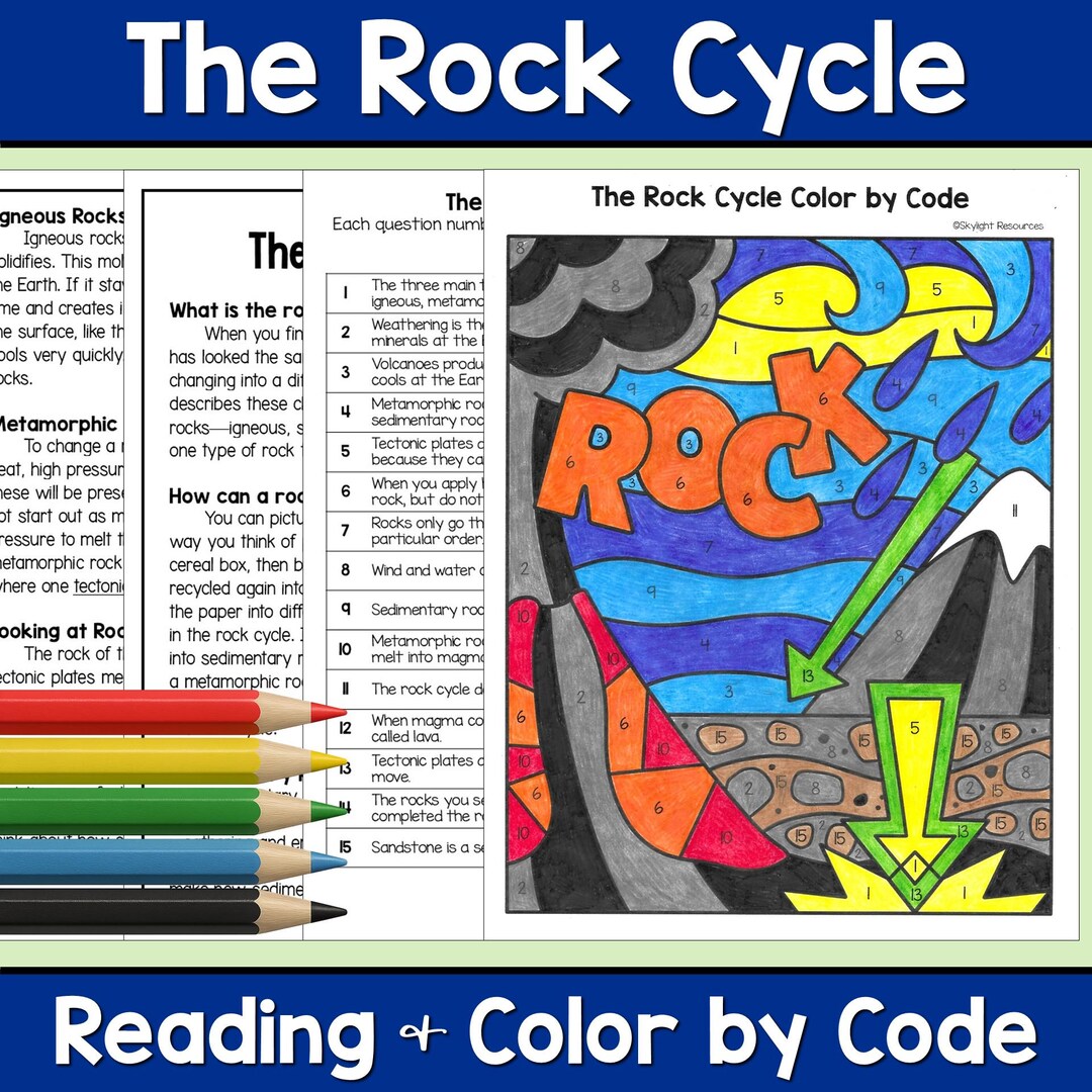 Rock Cycle Reading & Color by Number: Science Activity for Grades 4-7 ...