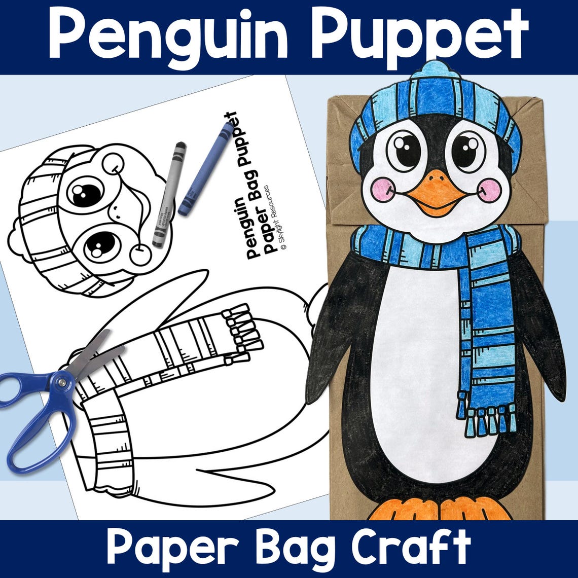 Penguin Paper Bag Puppet Craft Activity, Fun Winter Animal Project for ...