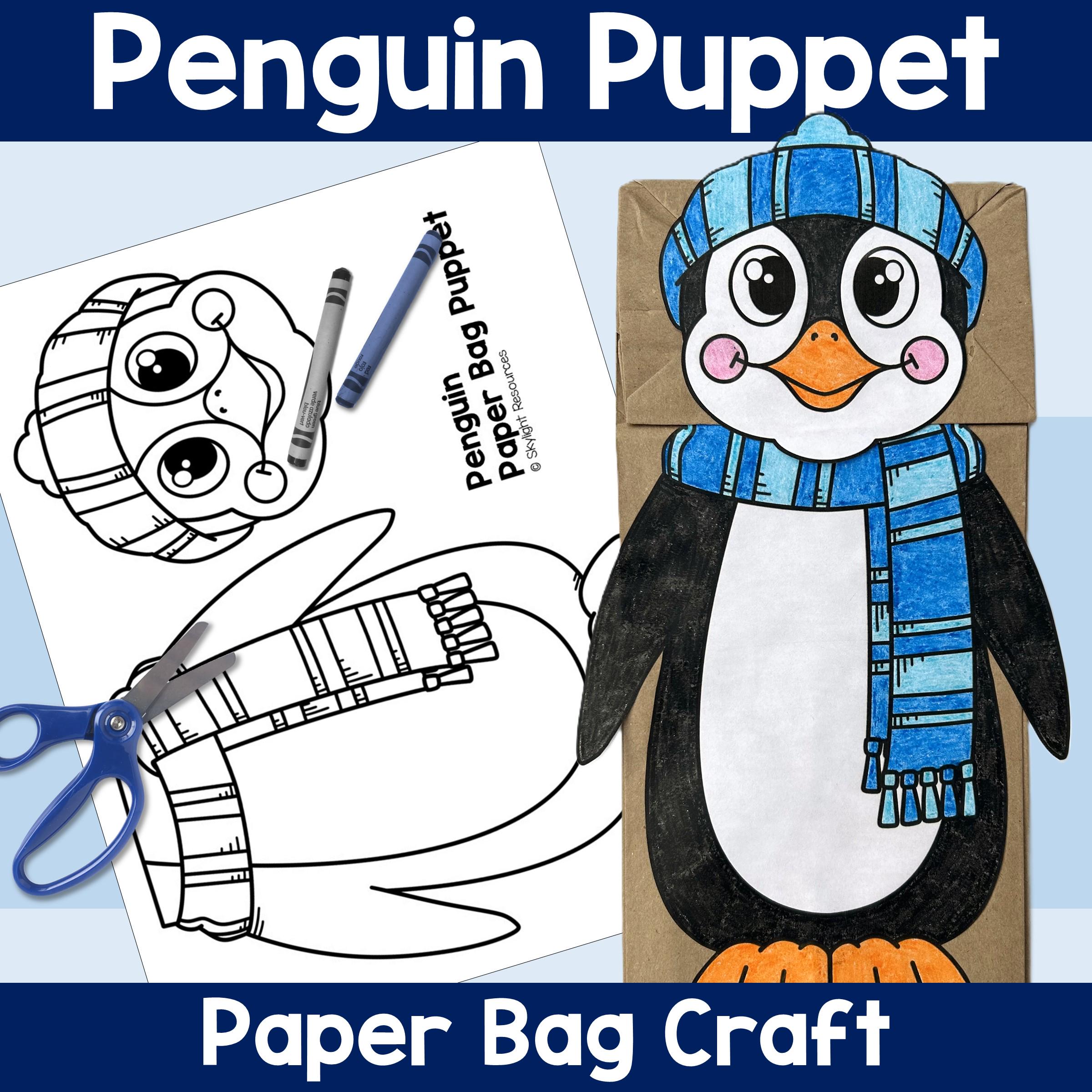 Penguin Paper Bag Puppet Craft Activity, Fun Winter Animal Project for ...