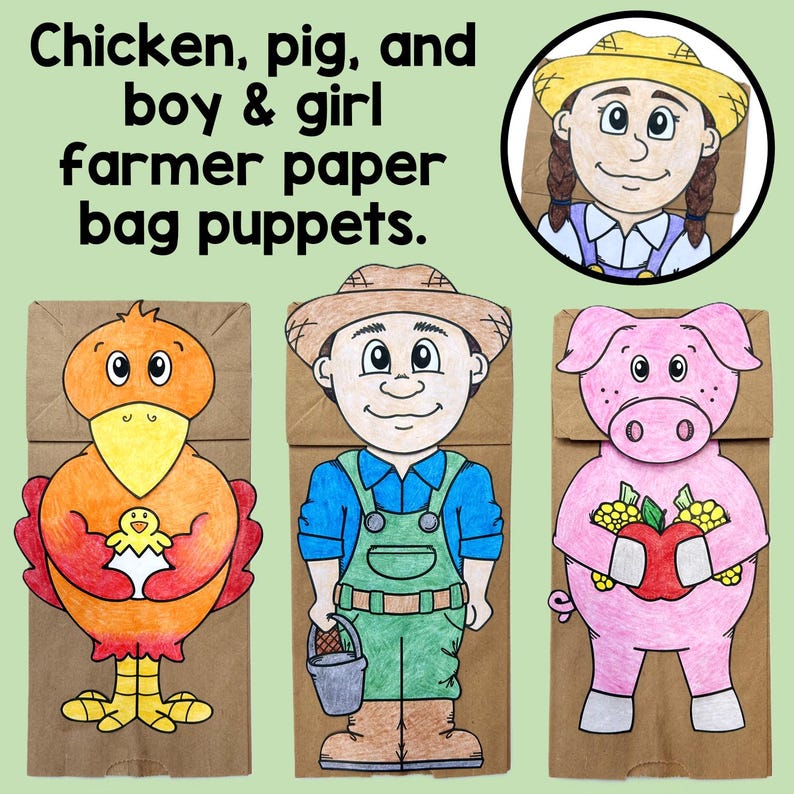 Farm Crafts | Paper Bag Puppets and Barn Writing Craft Activity for ...