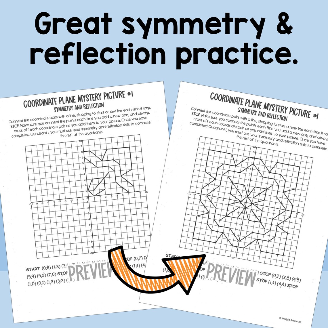 Coordinate Plane Symmetry and Reflection Mystery Picture Math Graphing ...