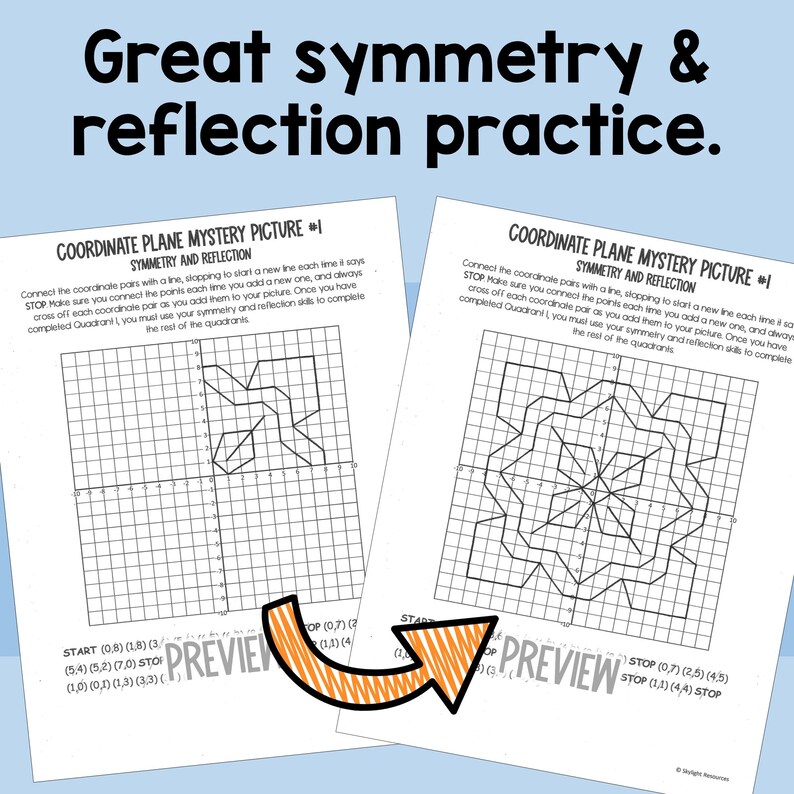 Coordinate Plane Symmetry and Reflection Mystery Picture Math Graphing ...