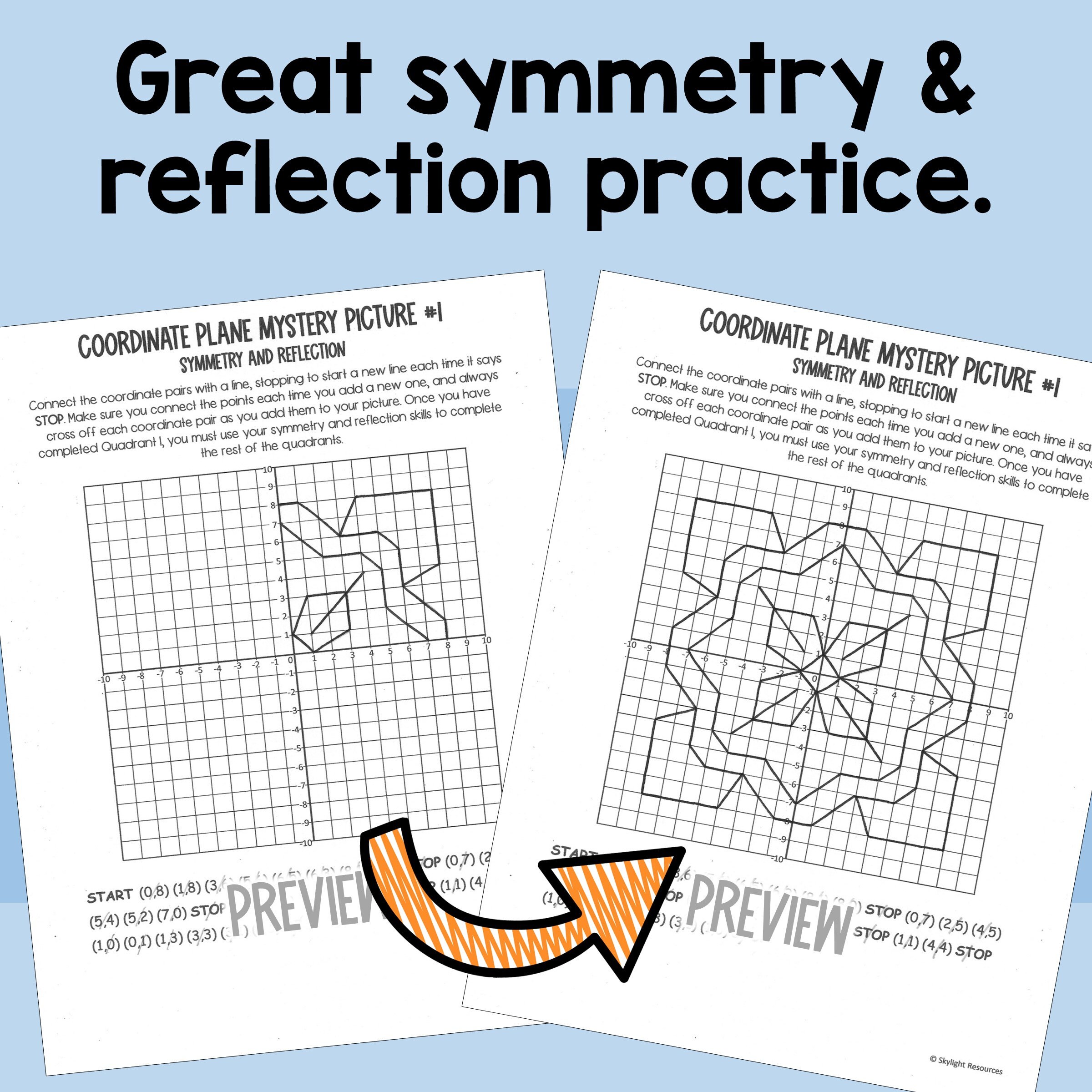 Coordinate Plane Symmetry and Reflection Mystery Picture Math Graphing ...