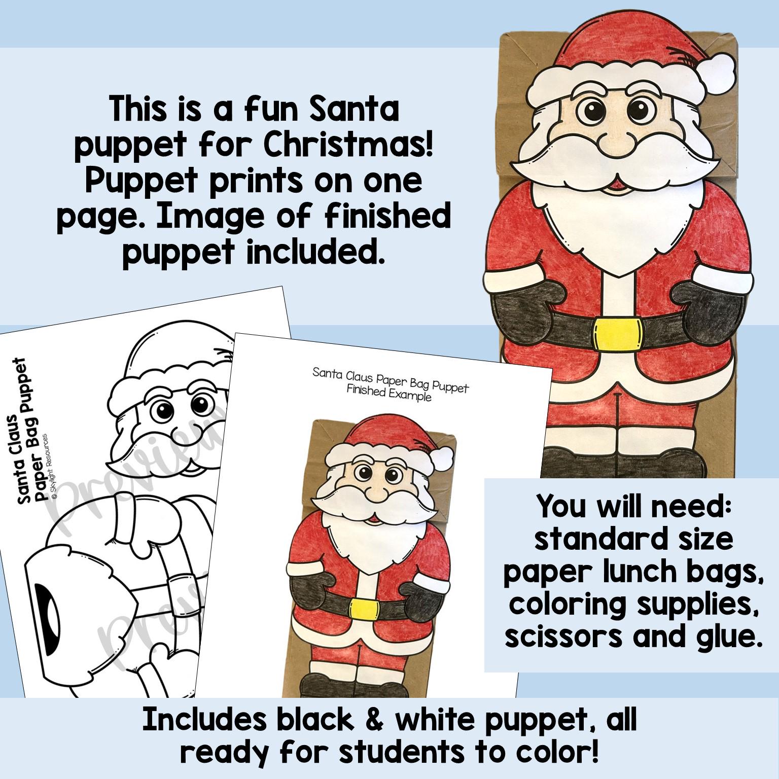 Santa Claus Paper Bag Puppet Christmas Craft Activity for Kids - Etsy