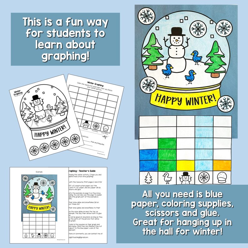 Winter Graphing | Fun Snowman Scene Math Craft Activity for Kids - Etsy