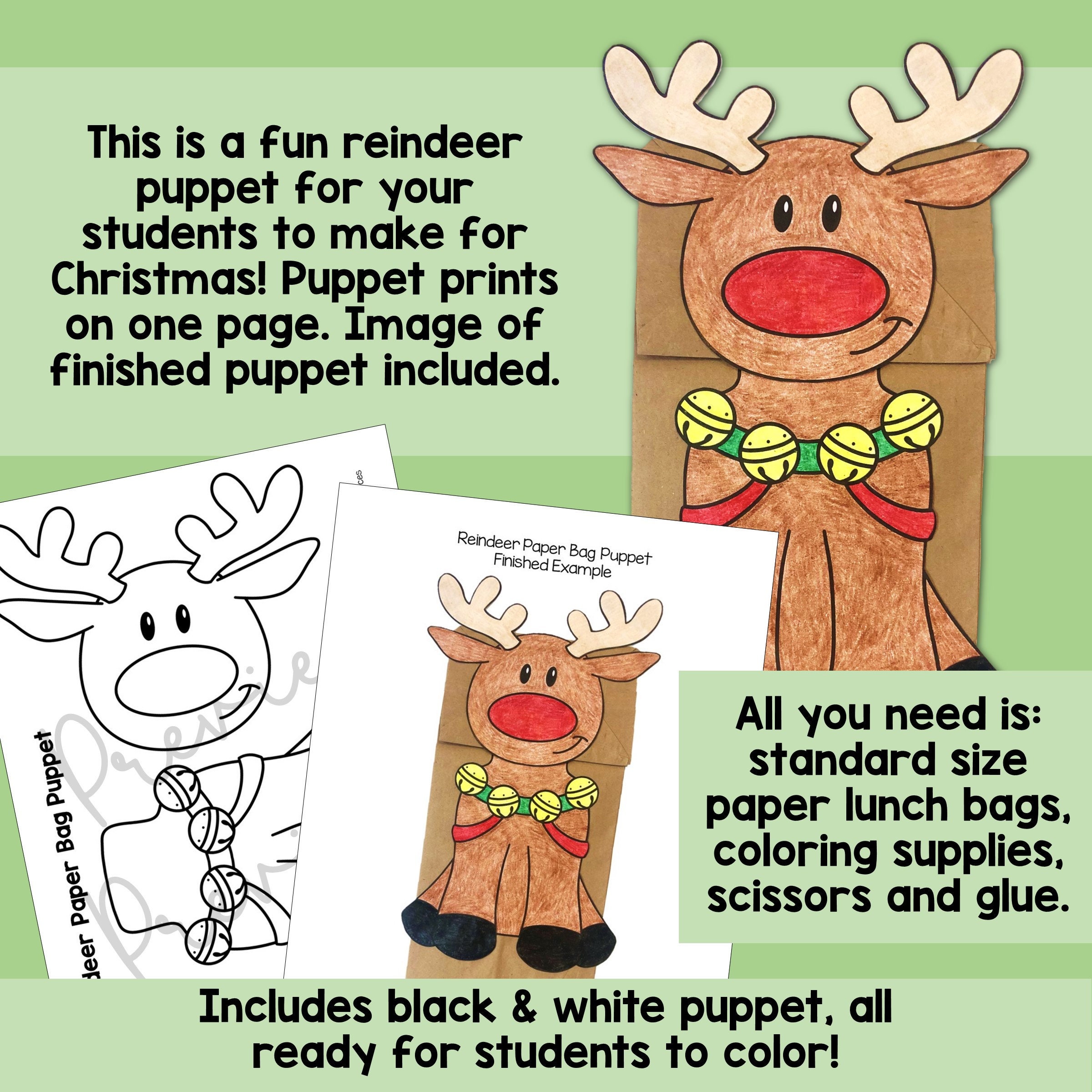 Santa's Reindeer Christmas Paper Bag Puppet Craft Activity for Kids - Etsy