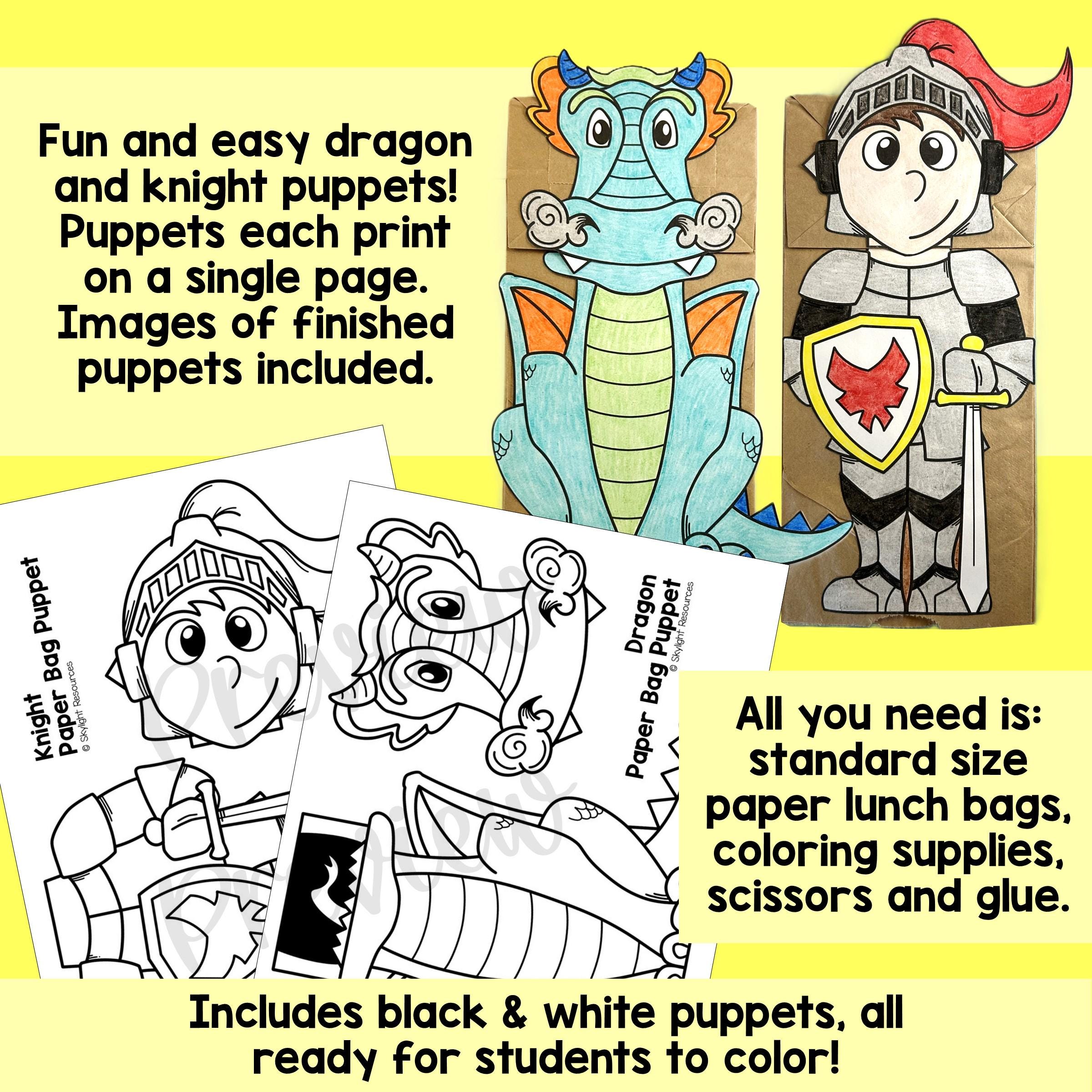Knight and Dragon Paper Bag Puppets Fun Craft Activity for Kids - Etsy