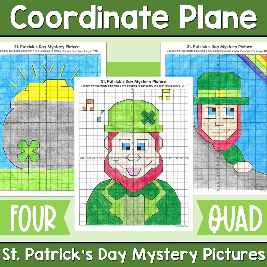 St. Patrick's Day Four Quadrant Coordinate Plane Math Mystery Graphing ...