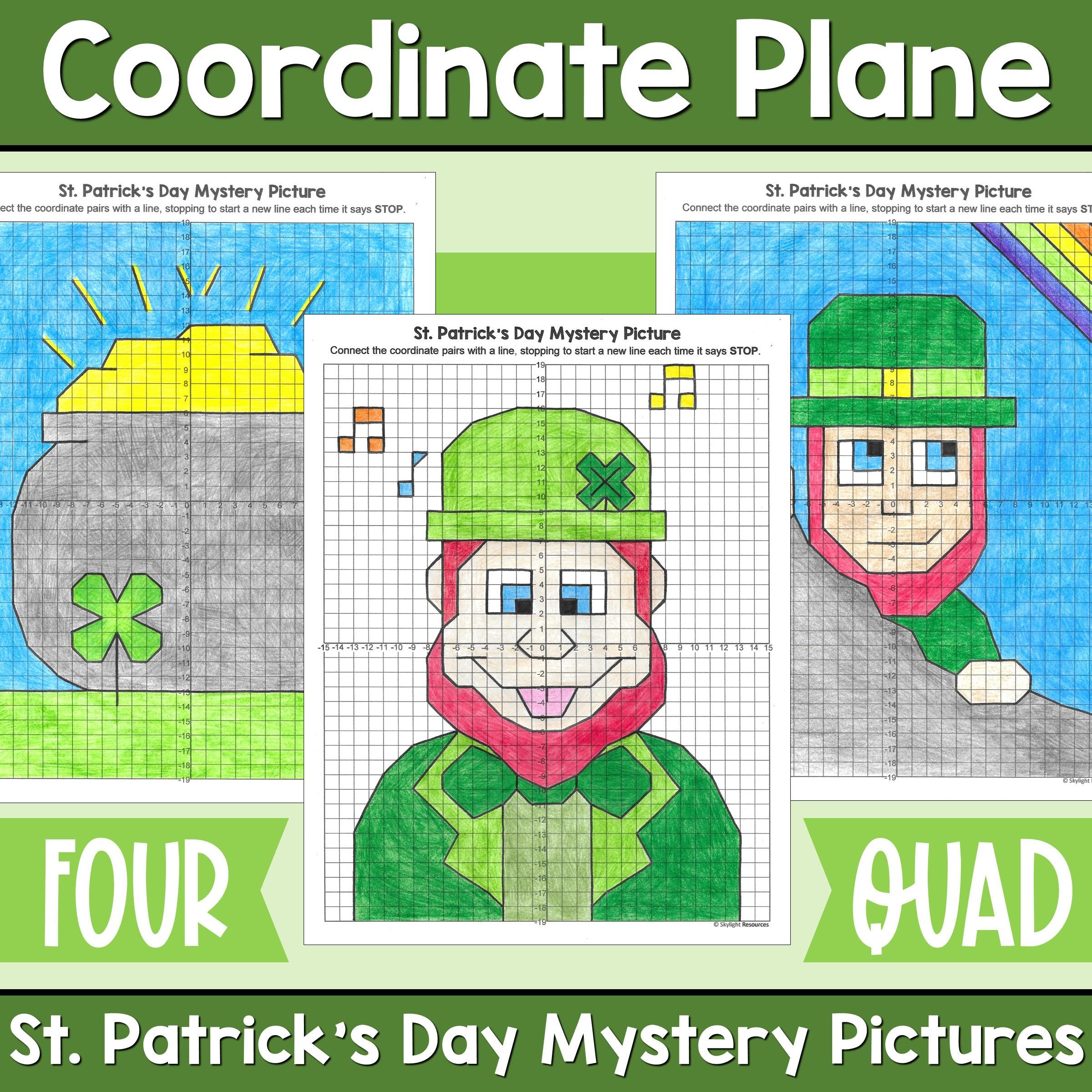 St. Patrick's Day Four Quadrant Coordinate Plane Math Mystery Graphing ...
