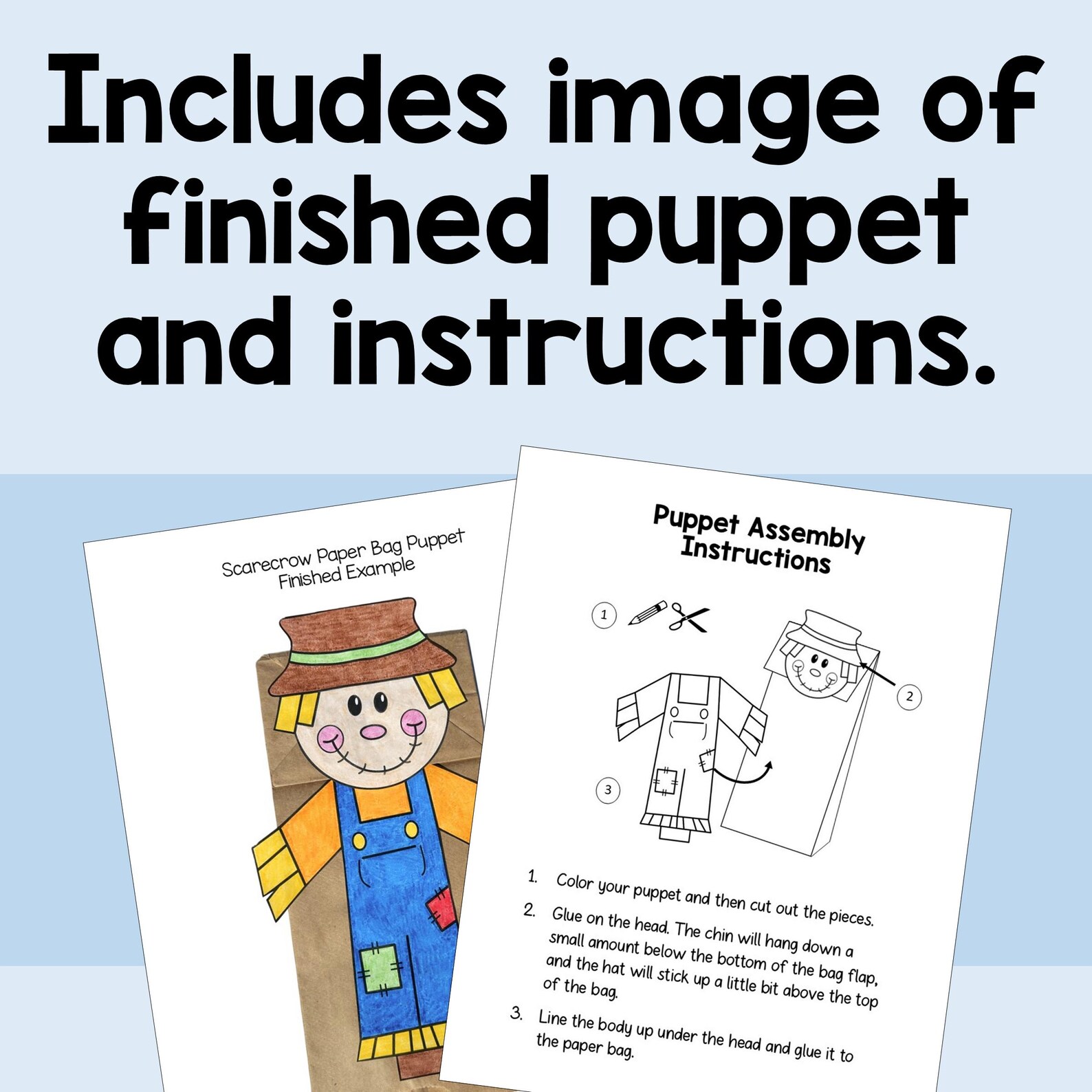 Scarecrow Paper Bag Puppet | Kids Fall Craft Activity for School or ...