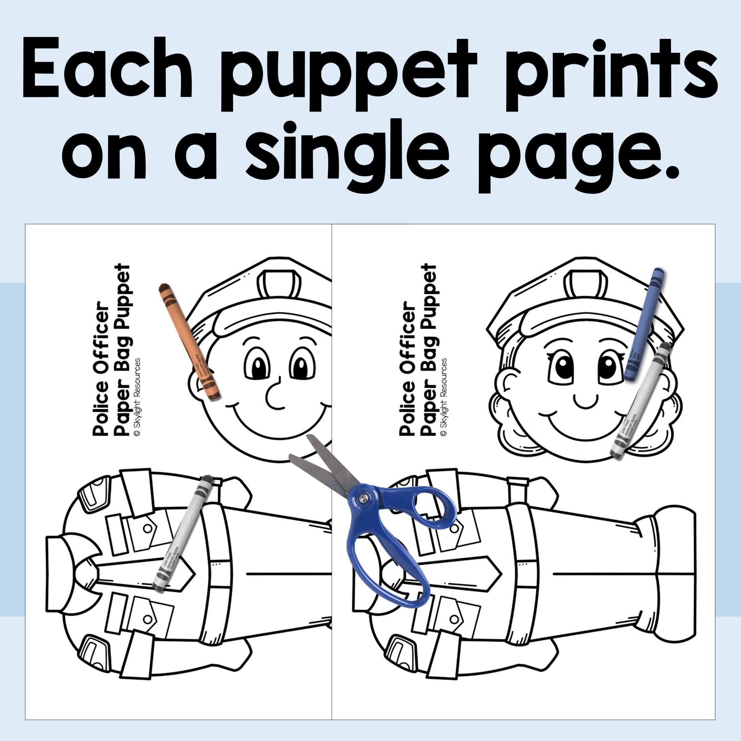 Police Officer Paper Bag Puppets, Fun Community Helper Craft Activity ...