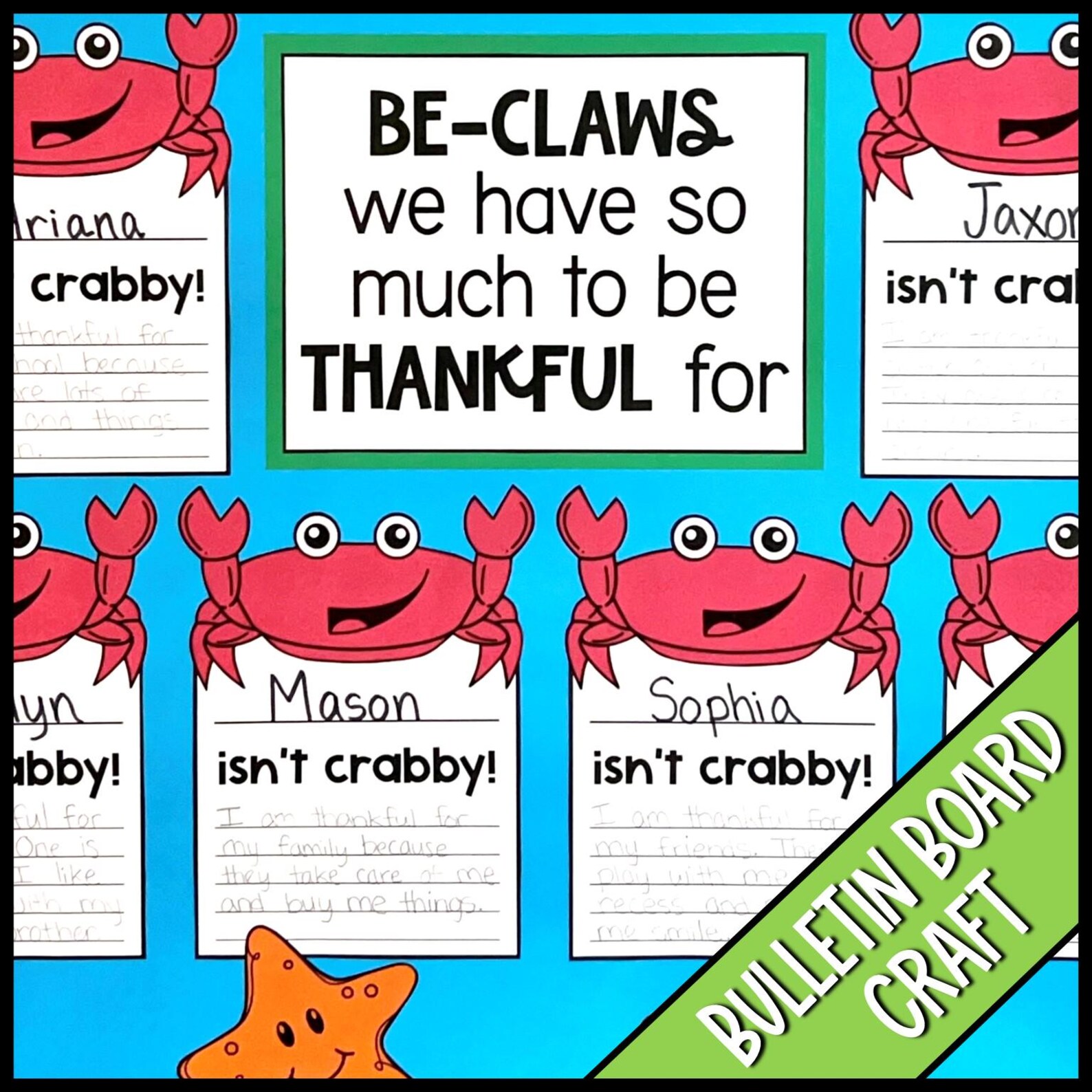 Ocean Crab Bulletin Board Writing Craft | SEL Thankful Activity | Fun ...