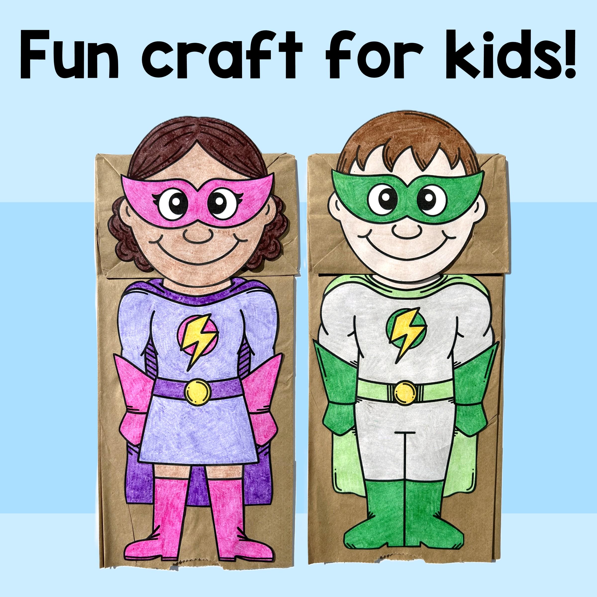 Superhero Paper Bag Puppets Craft Activity Fun for Kindergarten, 1st ...