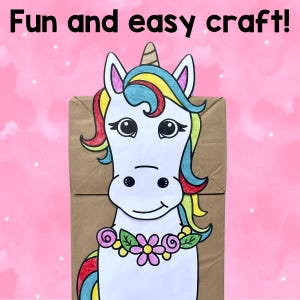 Unicorn Paper Bag Puppet Fun Craft Activity for Kids - Etsy