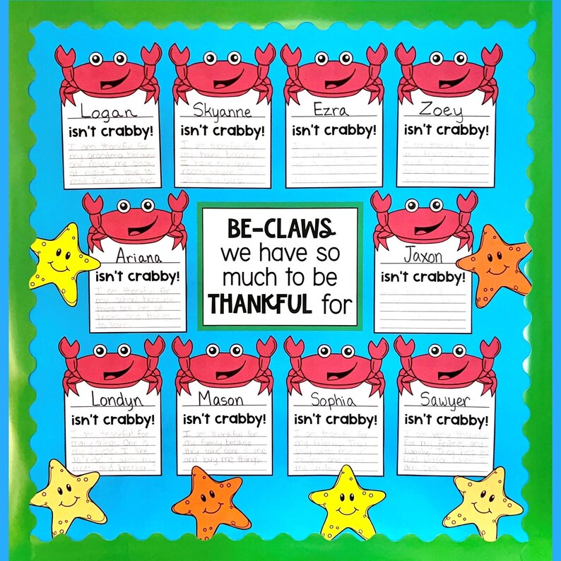 Ocean Crab Bulletin Board Writing Craft | SEL Thankful Activity | Fun ...