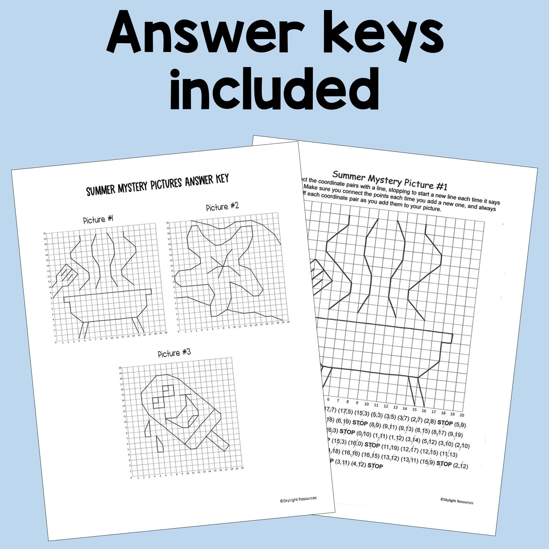Summer Coordinate Plane Math Graphing Pictures in Quadrant I - Etsy