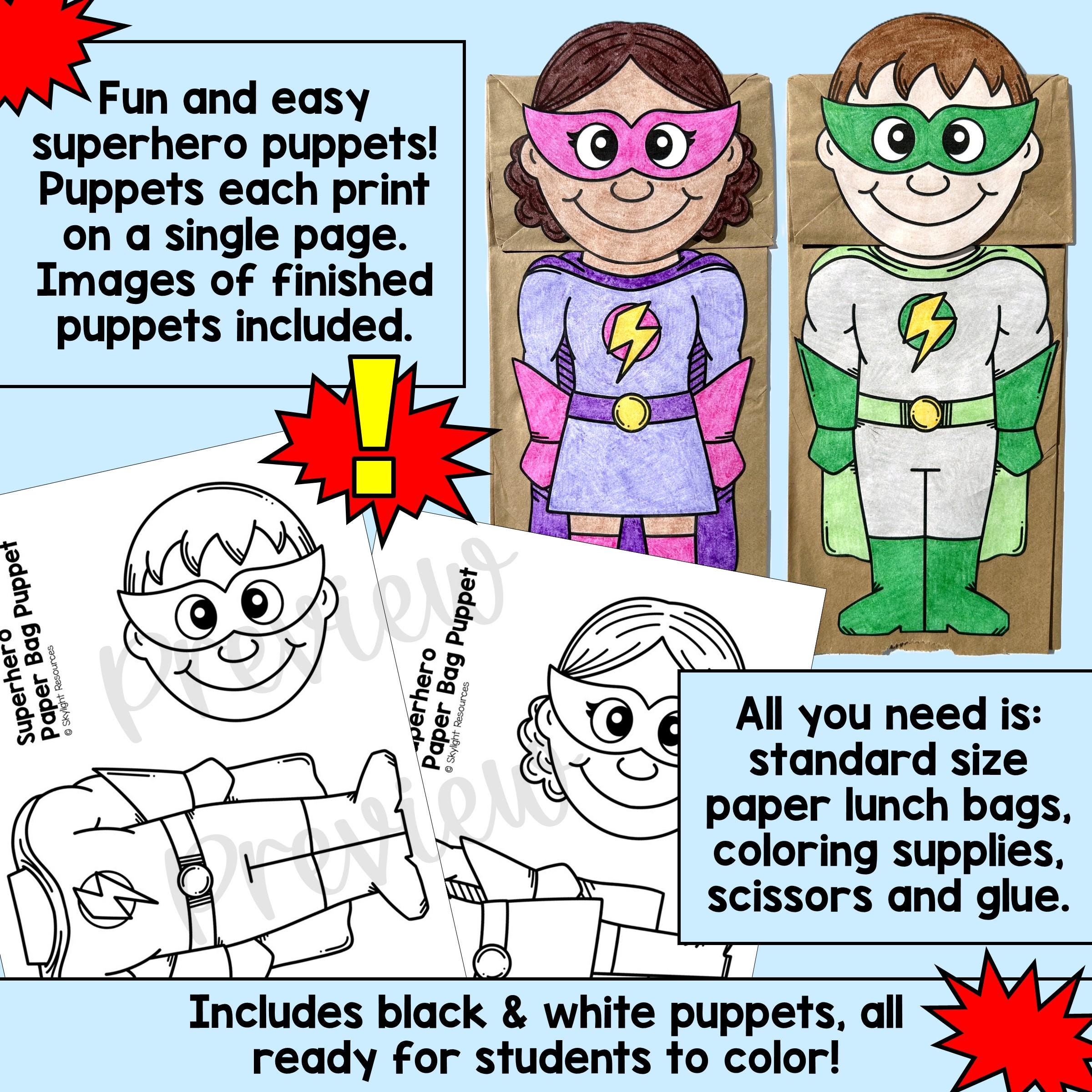 Superhero Paper Bag Puppets Craft Activity Fun for Kindergarten, 1st ...