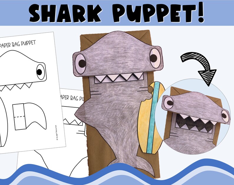 Summer Shark Paper Bag Puppet Kids Craft Activity - Etsy