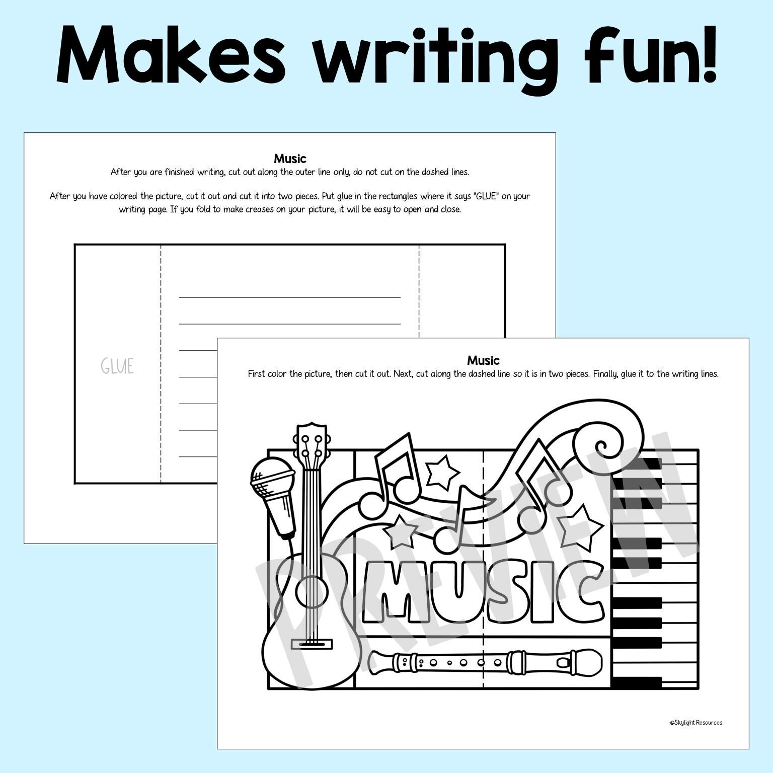 Music Fun Writing Craft Activity With Prompts for Kindergarten, 1st ...