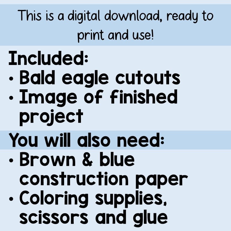 American Bald Eagle Craft Project | Patriotic Activity for Kids - Etsy