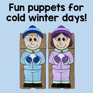 Snow Kids Winter Weather Paper Bag Puppet Craft Activity, Fun Art ...