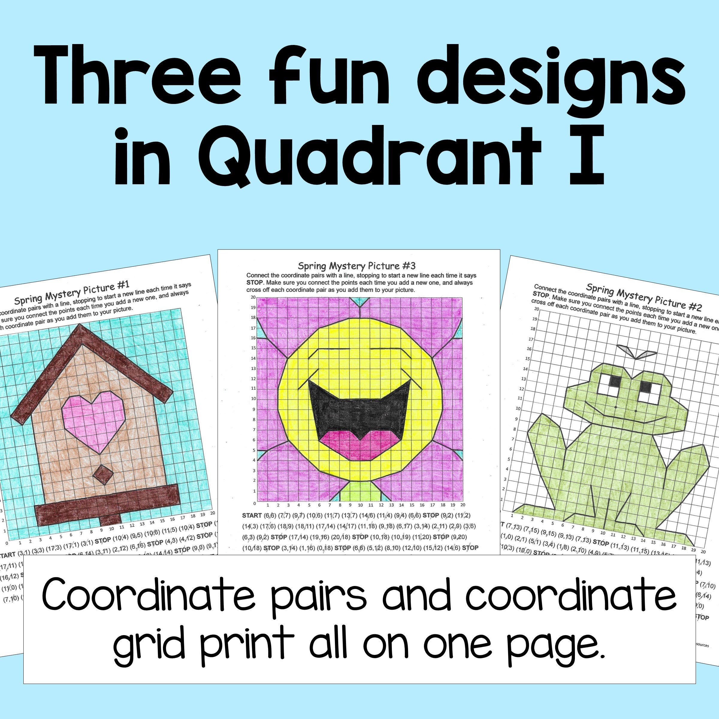 Spring Coordinate Plane Mystery Graphing Pictures in Quadrant I Fun ...