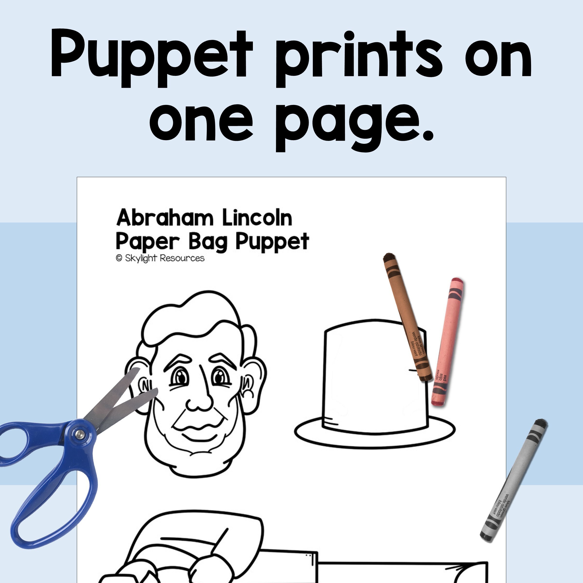 Abraham Lincoln Presidents' Day Paper Bag Puppet Kids Craft Activity - Etsy