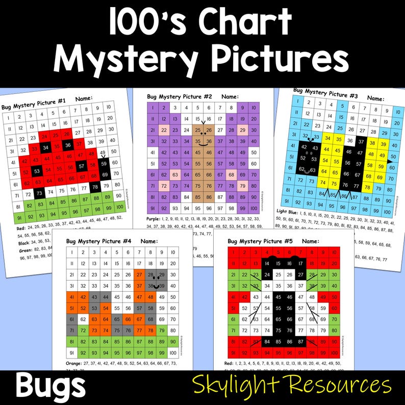 Bugs 100's Chart Mystery Pictures Number Practice - Etsy
