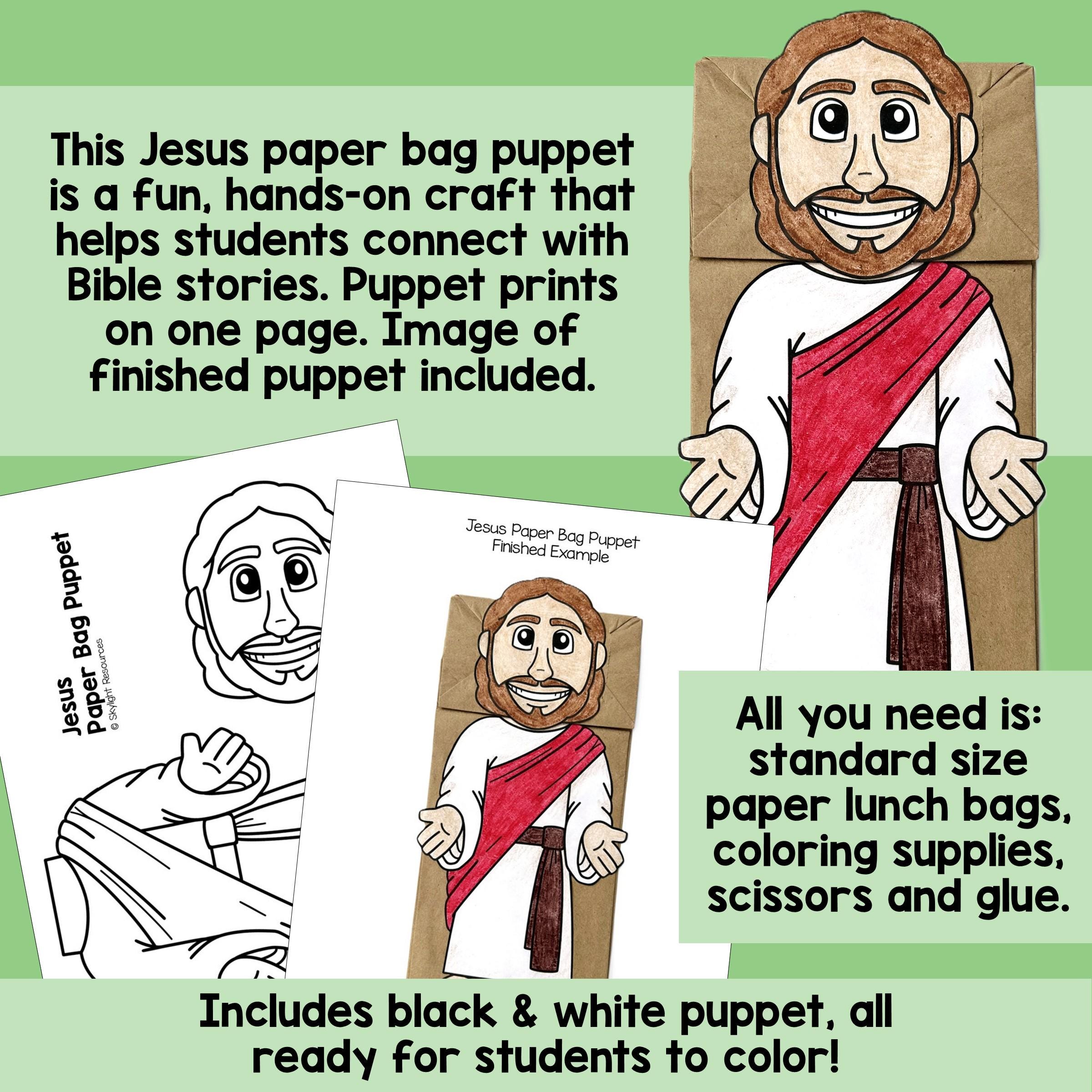 Jesus Paper Bag Puppet Craft Activity, Fun Christian Art Project for ...