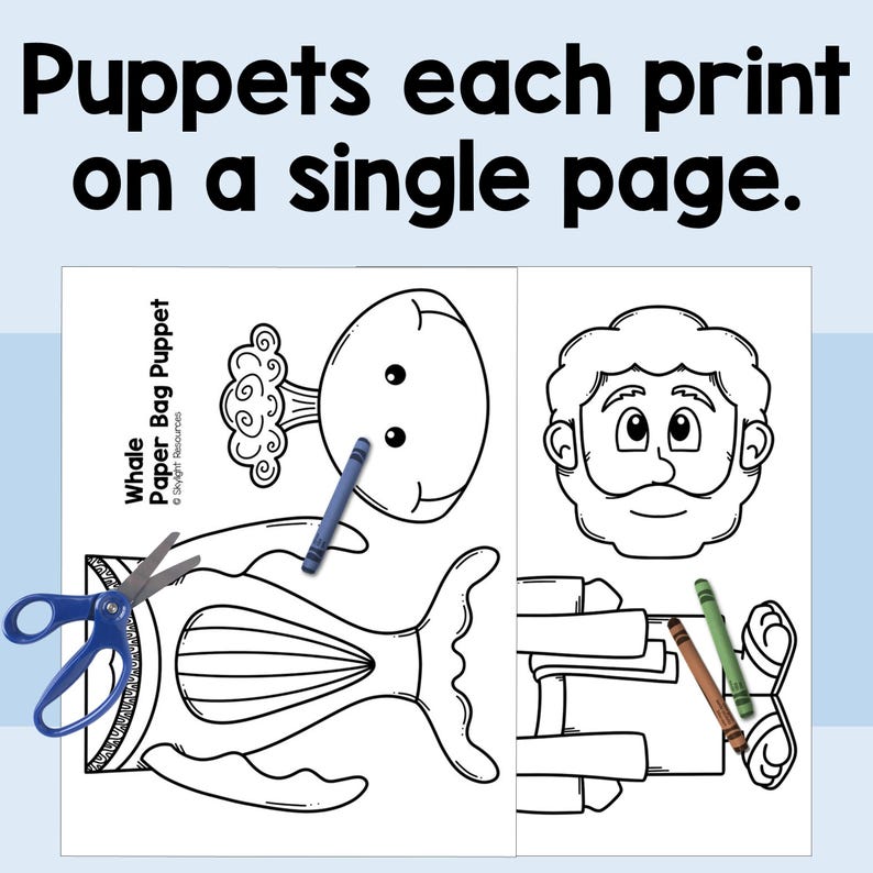 Jonah and the Whale or Big Fish, Paper Bag Puppets Bible Lesson Craft ...