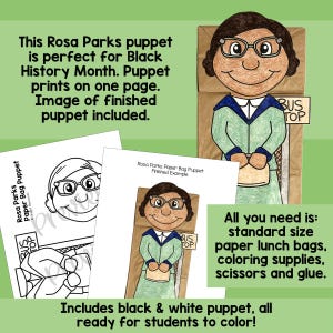Black History Month, Women's History Month Rosa Parks Puppet Craft ...