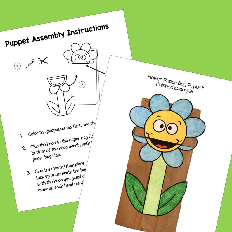 Flower Paper Bag Puppet Kids Craft Activity for Spring or Summer - Etsy