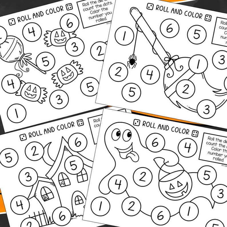 Roll and Color | Halloween Themed Math | Number Recognition, Counting ...