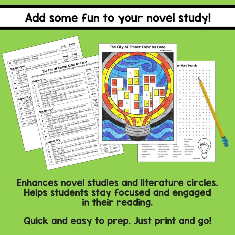 The City of Ember Word Search and Color by Number Novel Reading ...