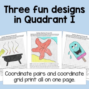 Summer Coordinate Plane Math Graphing Pictures in Quadrant I - Etsy