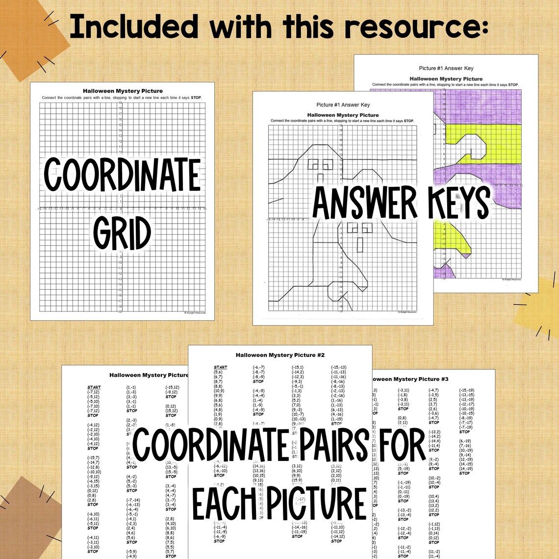 Halloween Four Quadrant Coordinate Plane Graphing Mystery Pictures Math ...