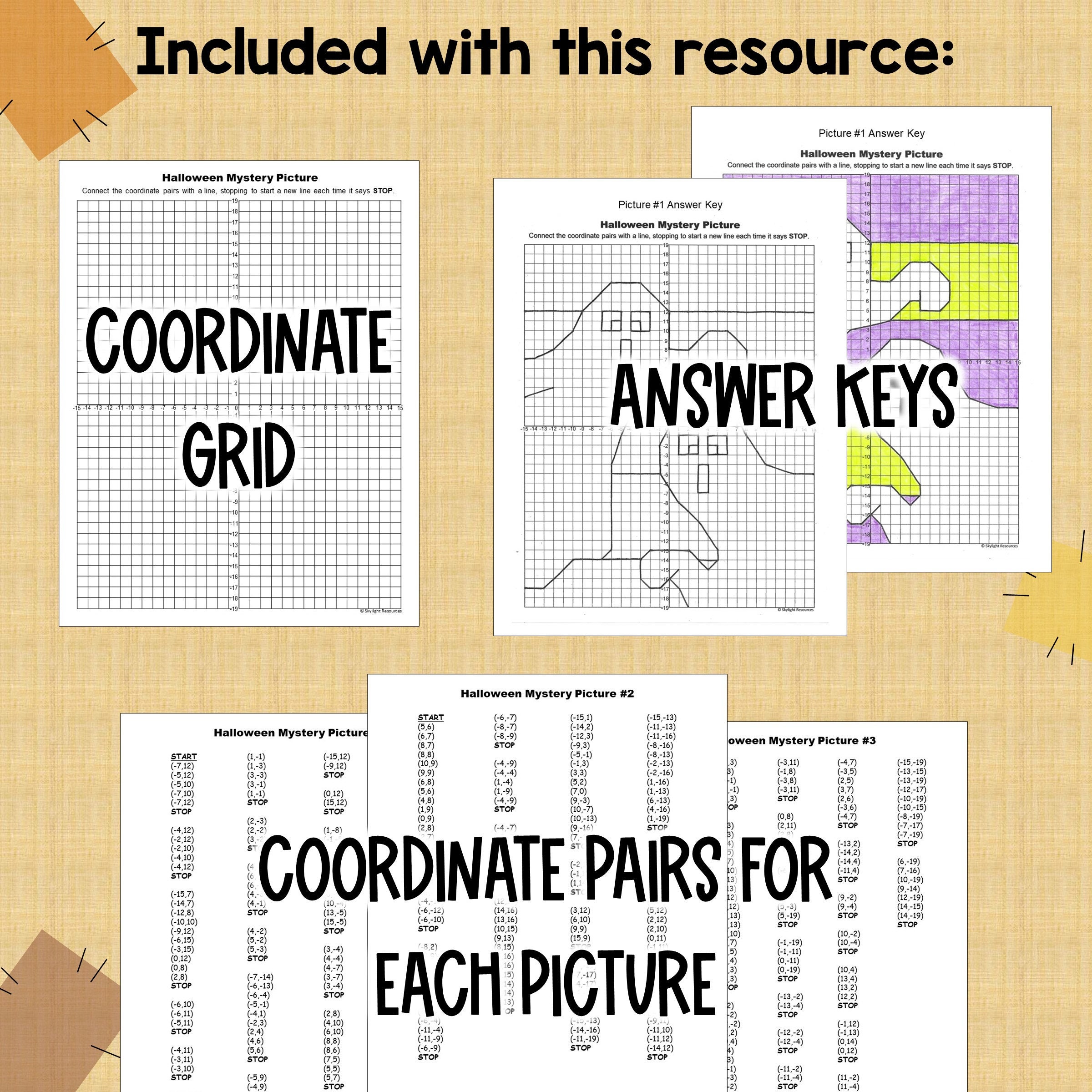 Halloween Four Quadrant Coordinate Plane Graphing Mystery Pictures Math ...
