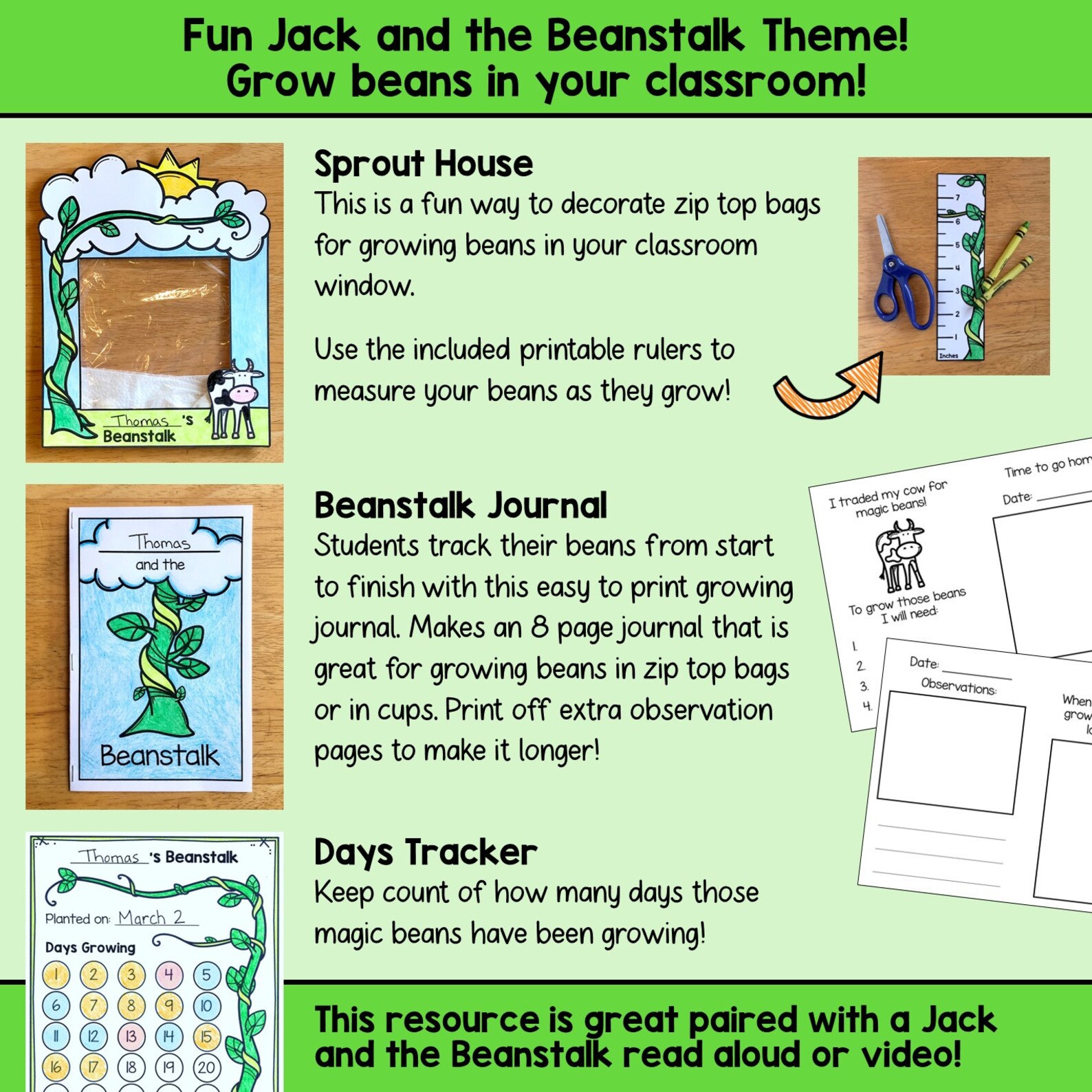 Jack and the Beanstalk Bean Growing Sprout House and Journal Activities ...