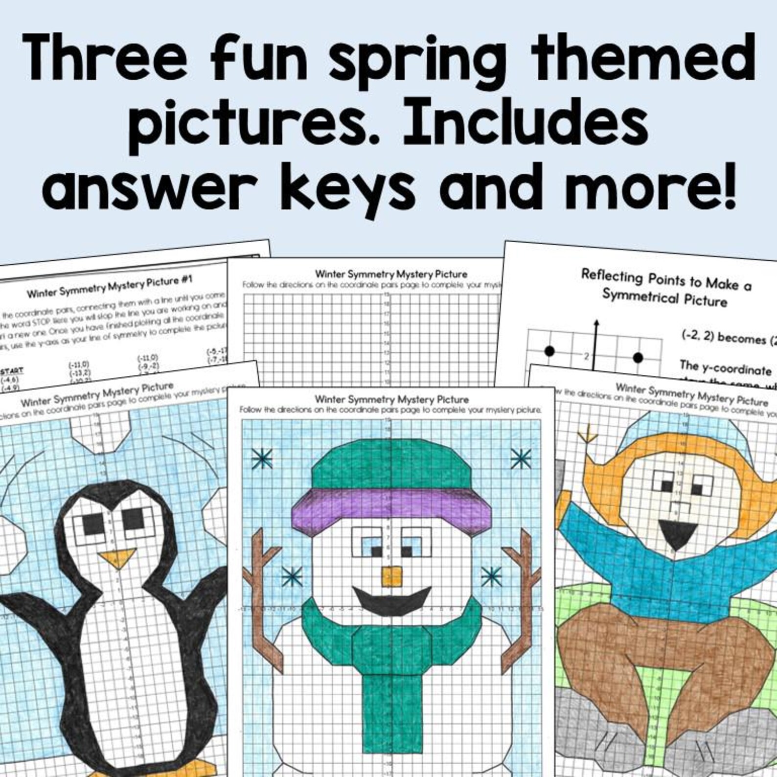 Winter Coordinate Plane Graphing Pictures Four Quadrant Symmetry Math ...