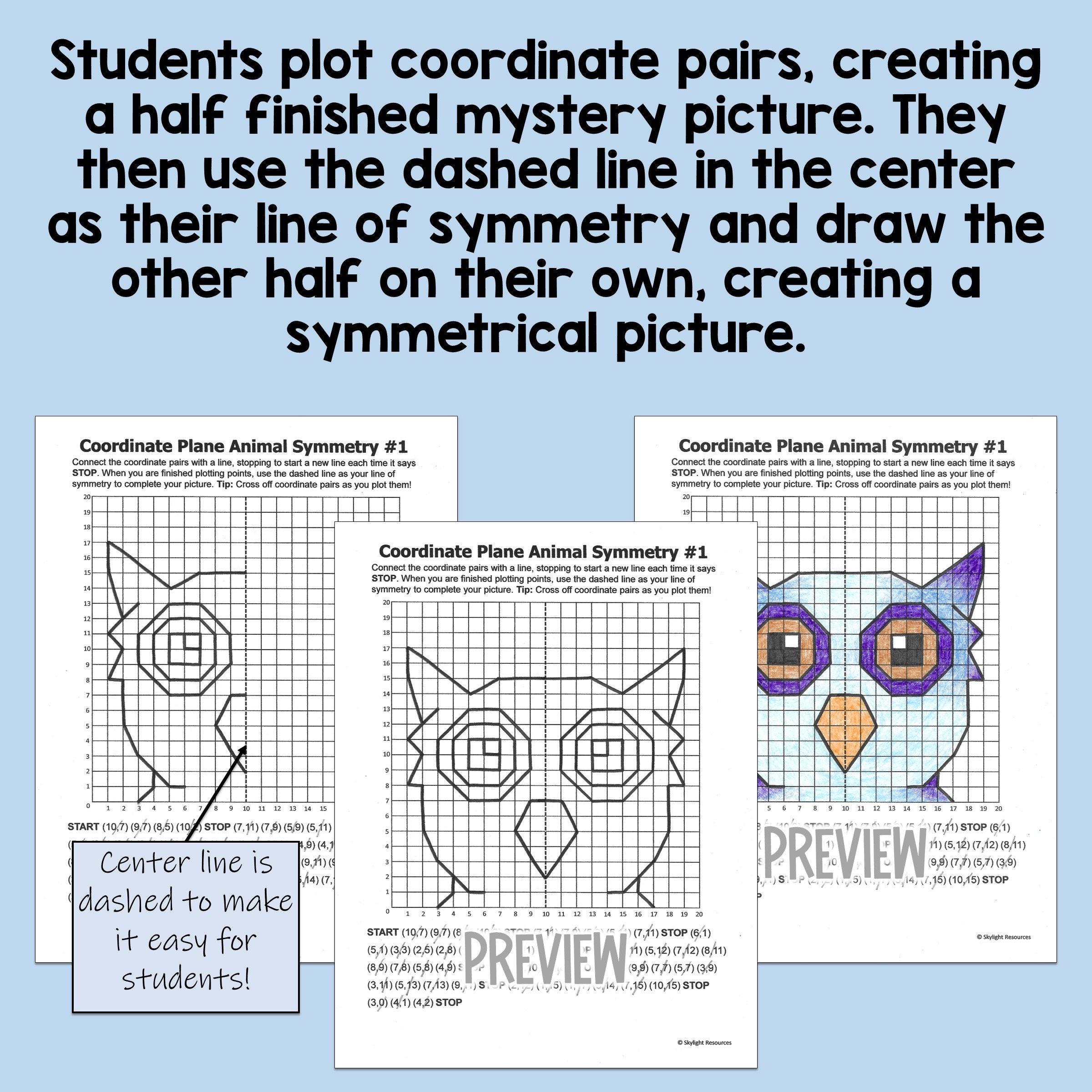 Animal Symmetry Coordinate Plane Mystery Picture Math Graphing Activity ...