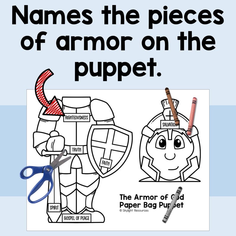 The Armor of God Paper Bag Puppet Bible Craft Activity - Etsy