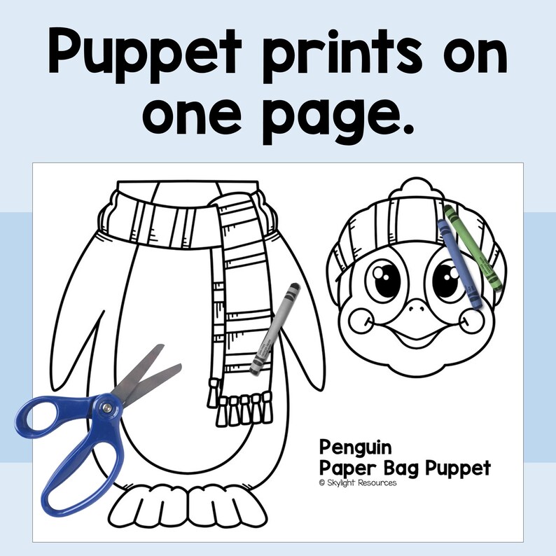 Penguin Paper Bag Puppet Craft Activity, Fun Winter Animal Project for ...