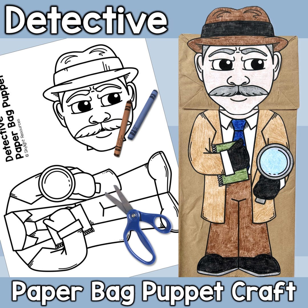 Detective Paper Bag Puppet Craft Activity | Fun Mystery Themed Craft ...